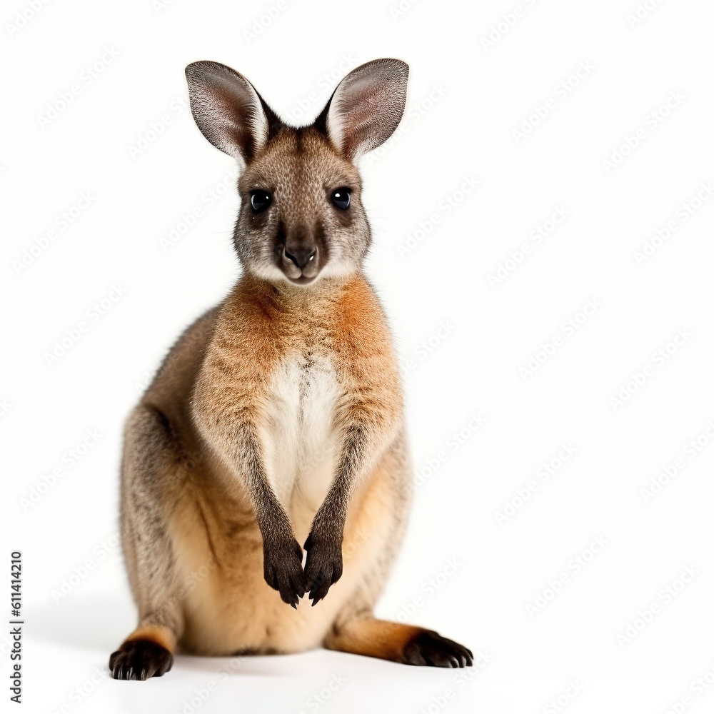 A close up of a kangaroo on a white background. Generative AI. Friendly ...