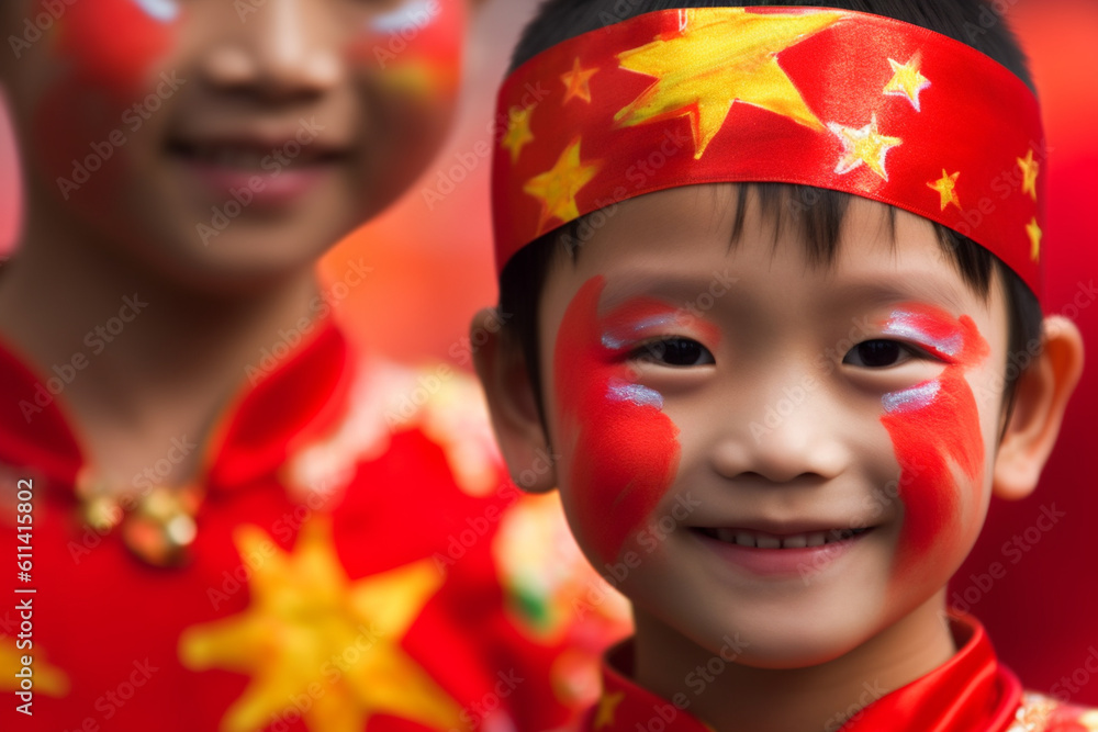Photorealistic image of some children smiling with their faces painted ...