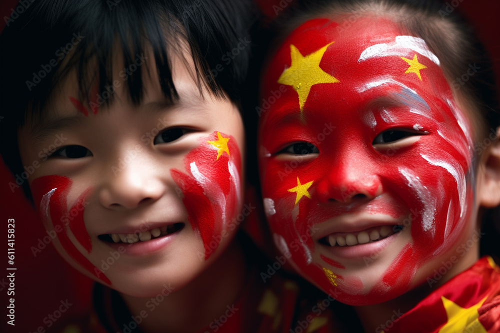 Photorealistic image of some children smiling with their faces painted ...