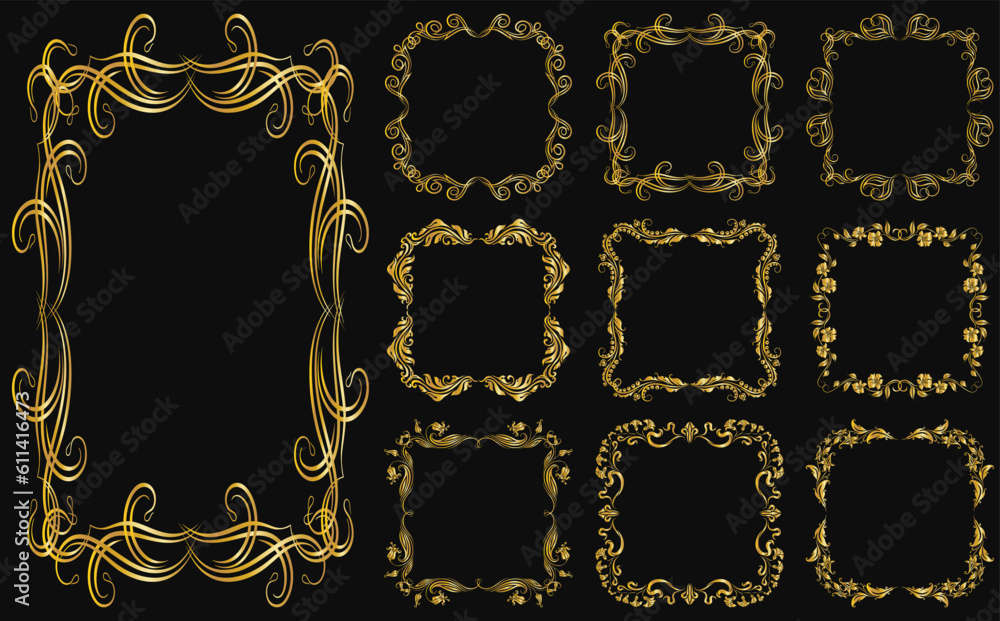 Vector set of decorative hand drawn elements, border, frame with floral ...