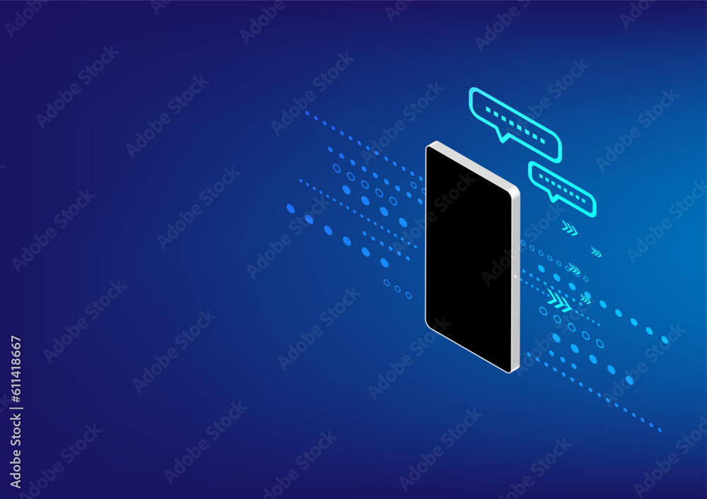 Chat with ai. Chat technology communication. Blue background futuristic ...