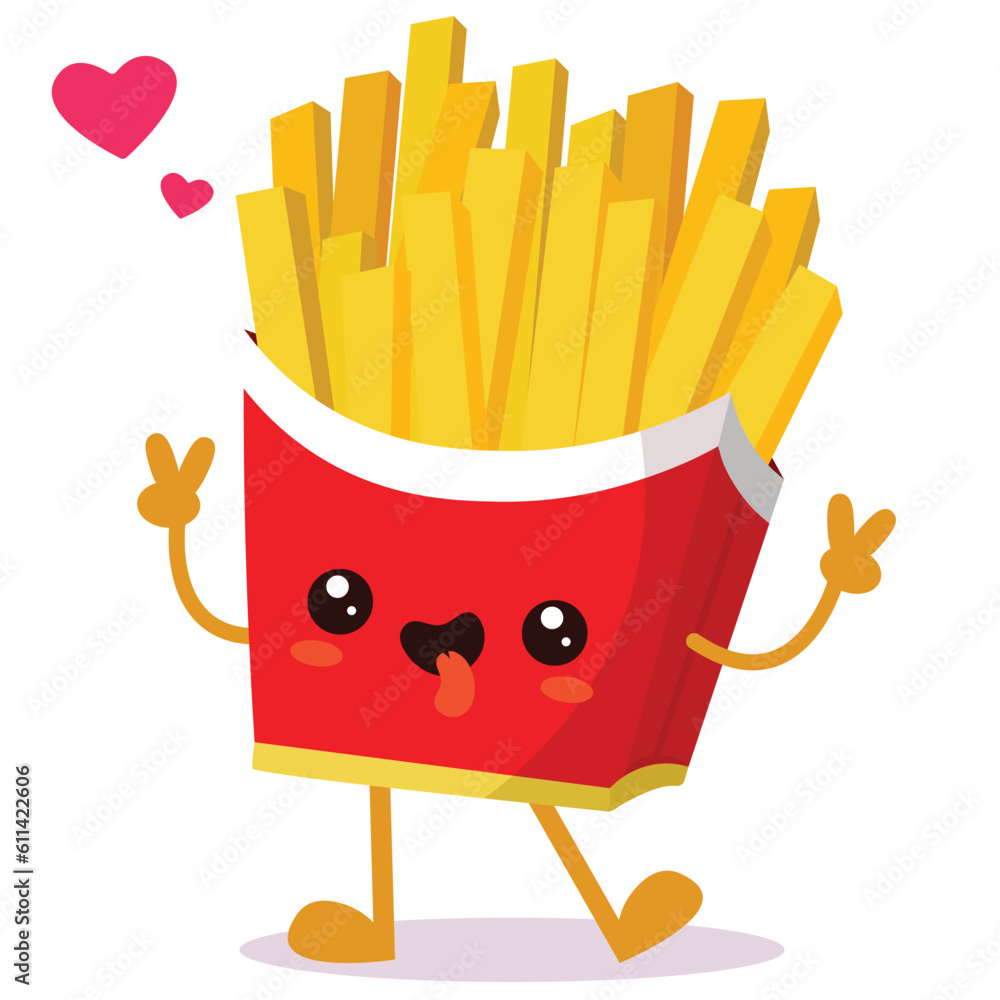 Happy smiling Kawaii cute cartoon french fries. Vector flat cartoon ...