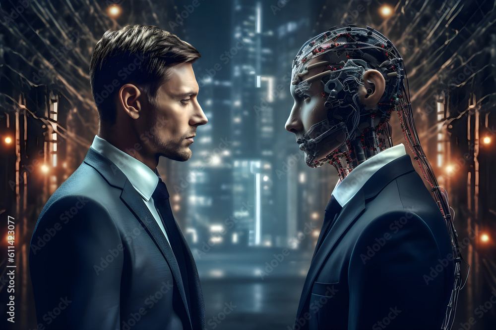 Machine learning reaction and ai artificial intelligence.Chat bot software network.big data and ...