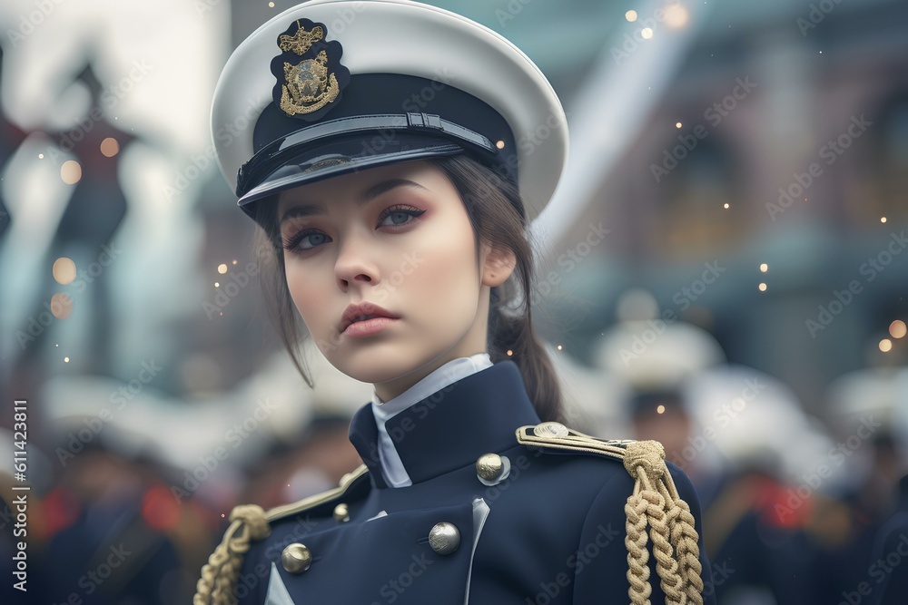 a girl in a royal navy uniform is during an armed force parade ...