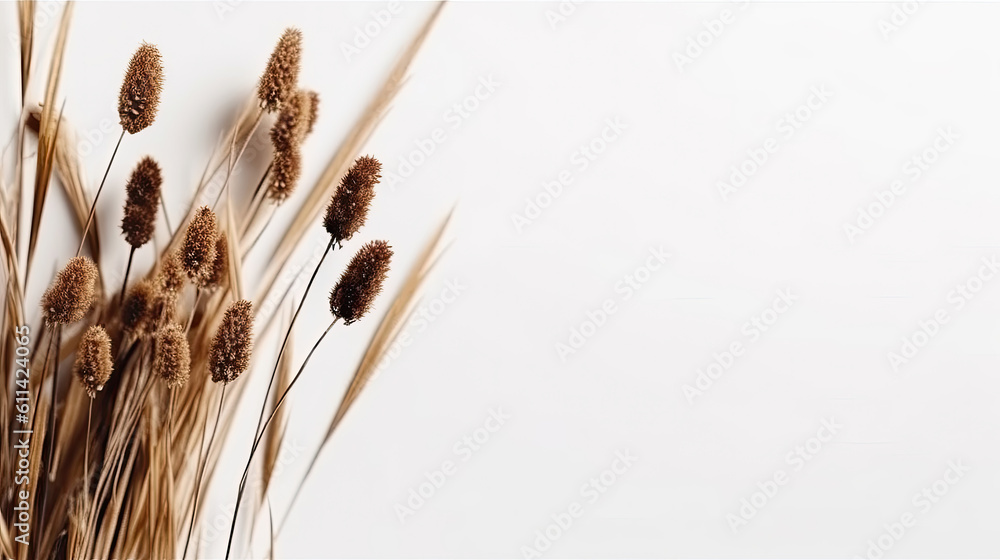 Top view on reeds and grasses isolated on white background. template ...