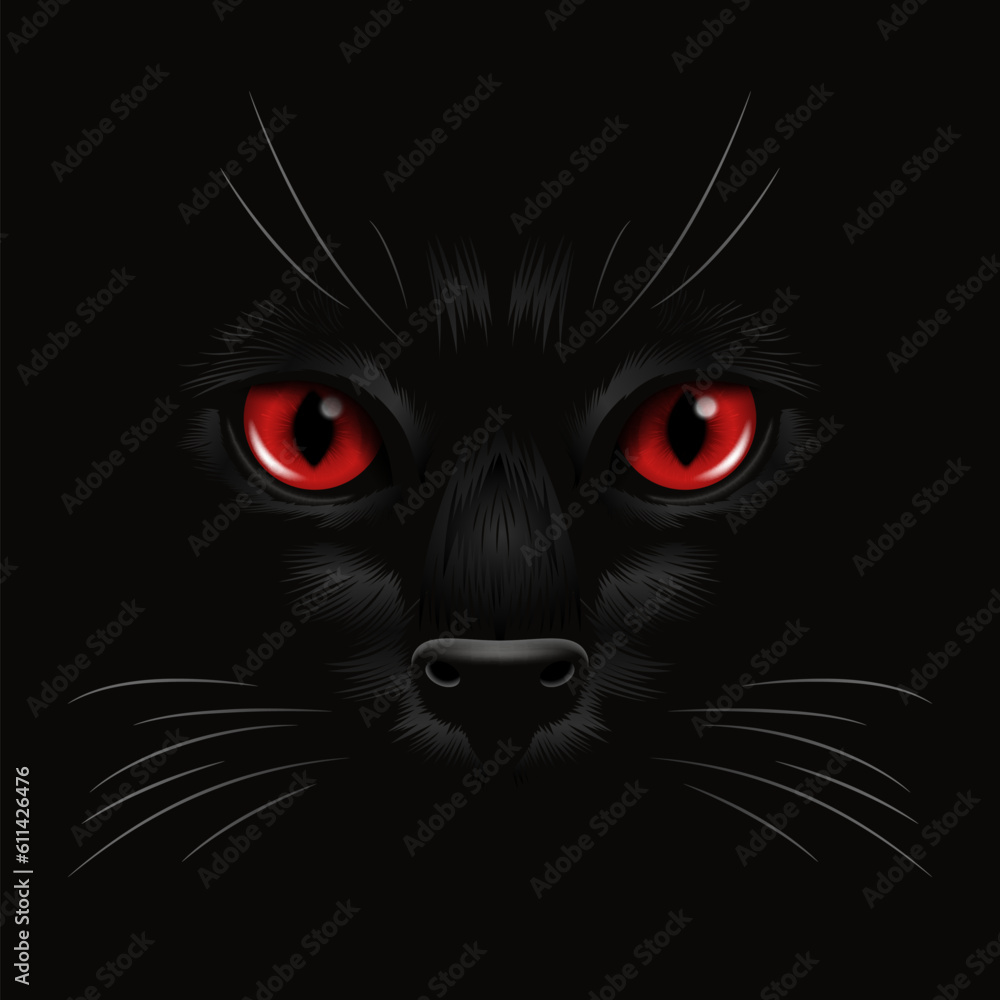 Vector 3d Realistic Red Cats Eye of a Black Cat in the Dark, at Night ...