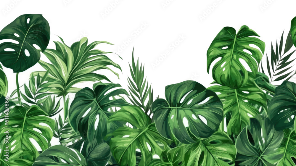 border with a pattern of hand-drawn monstera leaves, generative ai ...