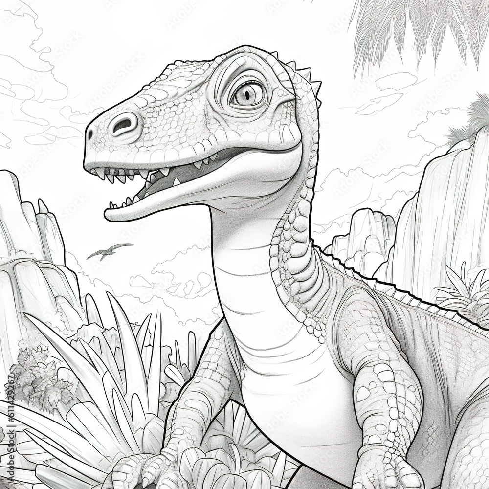 Coloring Page of a Dinosaur for Kids. No colour. Drawing Stock ...