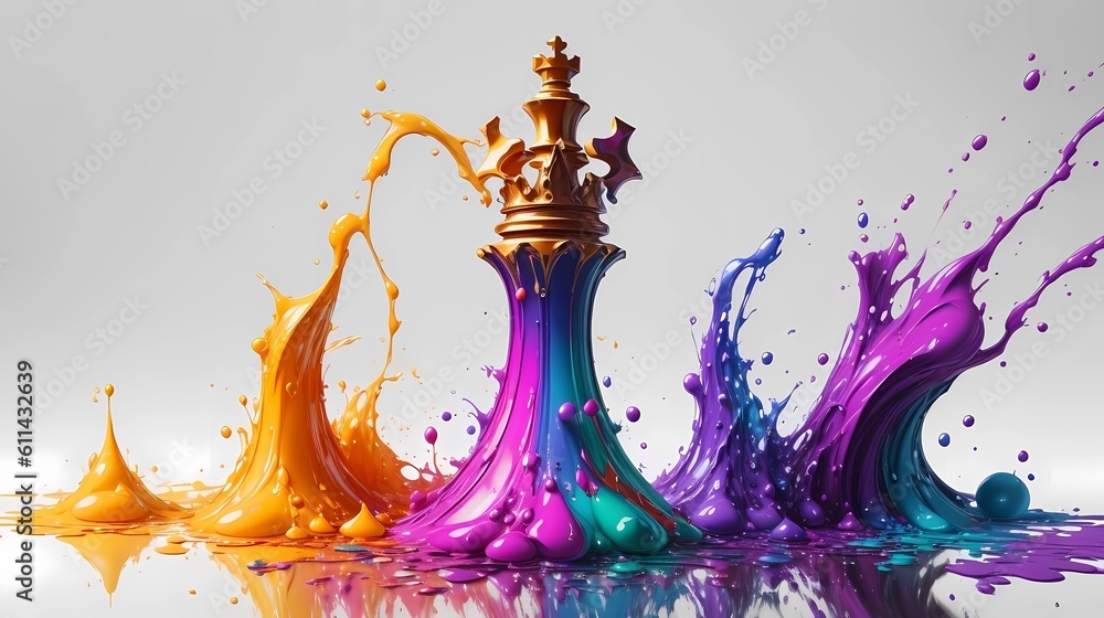 chess image with splash color art illustration, generative Ai image ...