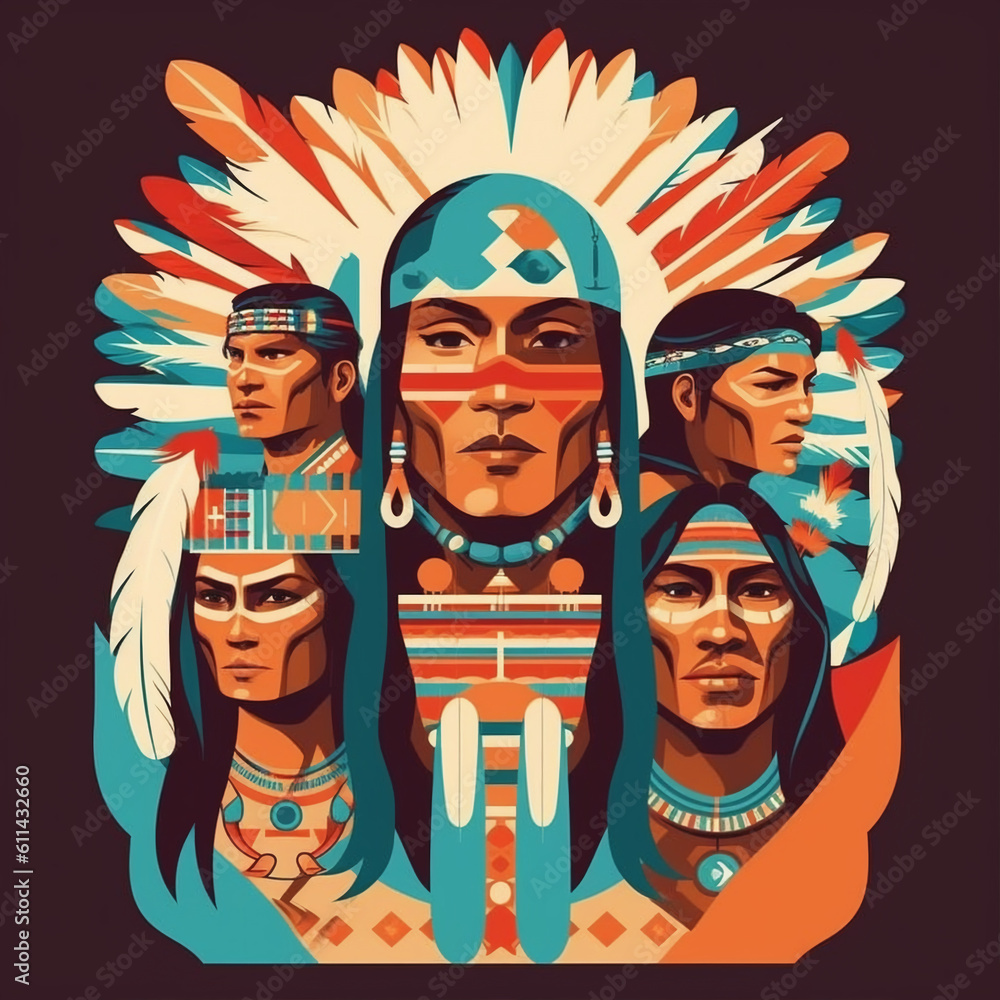 Indigenous people on abstract multicolored background. Indigenous ...