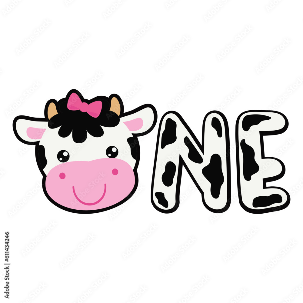 First birthday. Baby girly cow one vector cartoon illustration. Stock ...