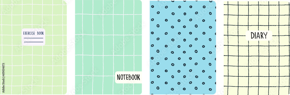 Set of cover page templates based on grid seamless patterns, spiral ...