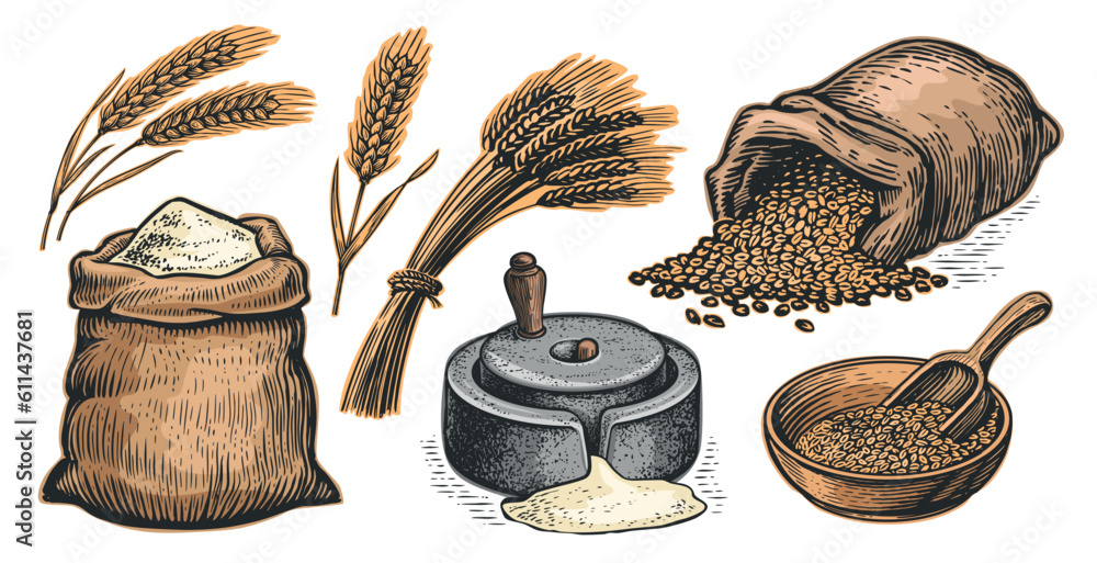 Bread making concept. Collection of vector illustrations Stock Vector ...