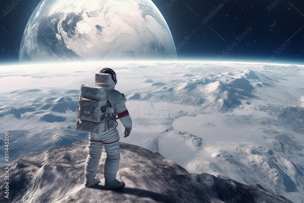 Astronaut on the moon, sci-fi concept, digital illustration. Generative ...