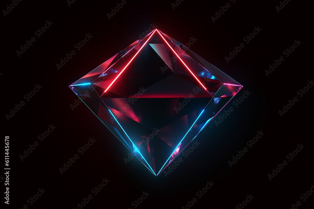 An image of a sleek neon diamond shape with alternating red and blue ...