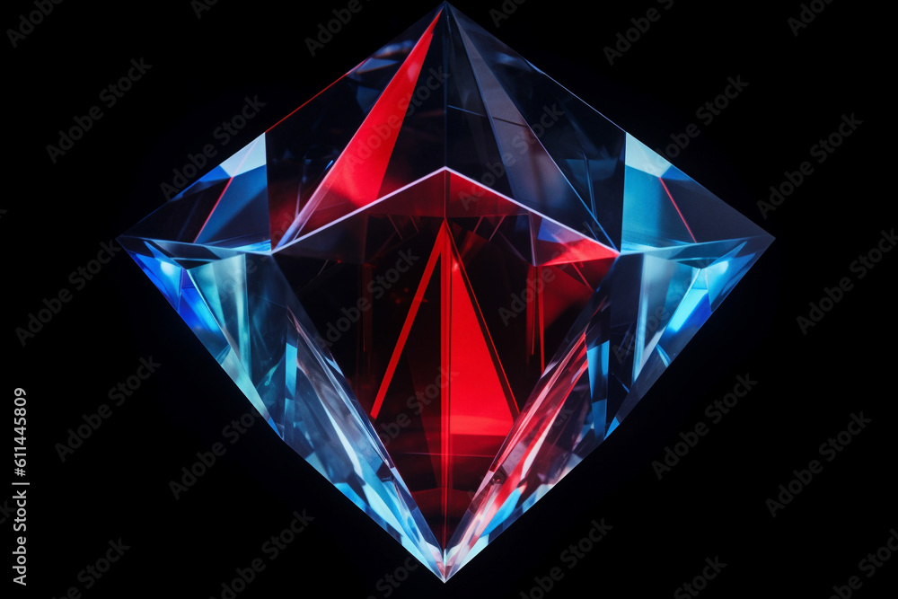 An image of a sleek neon diamond shape with alternating red and blue ...