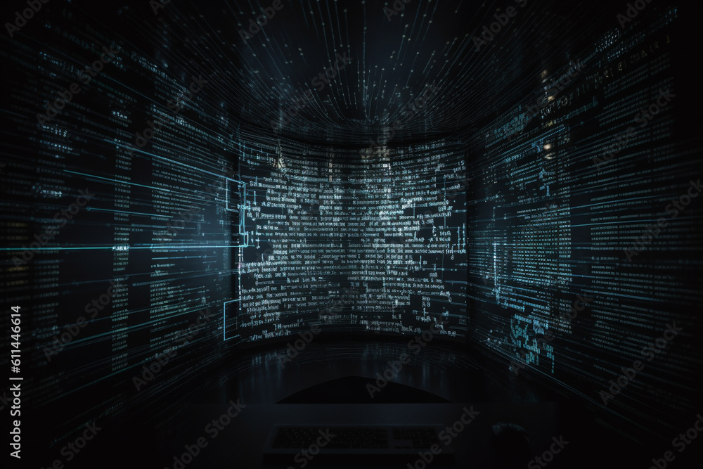 A hyper-realistic image of a computer screen filled with lines of code ...