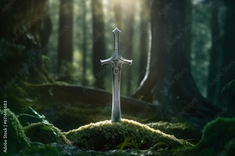 Photo & Art Print Medieval sword stuck in stone, fantasy and history ...