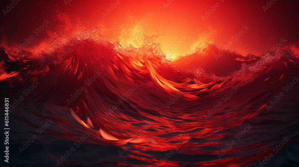 Blazing Ocean Waves. A dynamic 3D render capturing the energy of water ...
