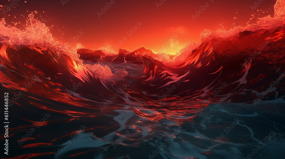 Blazing Ocean Waves. A dynamic 3D render capturing the energy of water ...