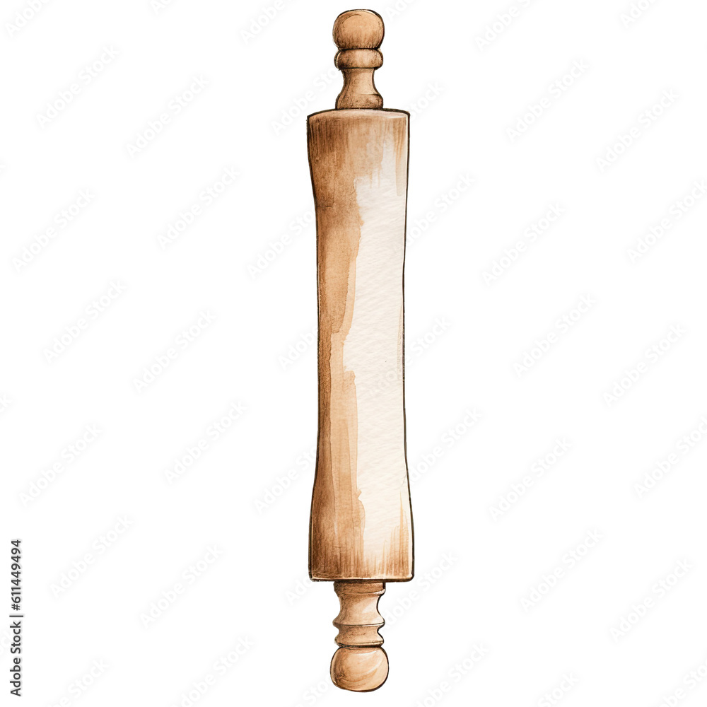 Hand Drawn Watercolor Rolling Pin Clip art Illustration. Isolated ...