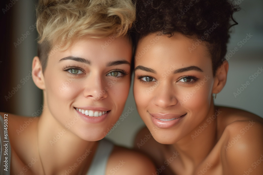 Lovely generative ai lesbian couple having a good time practicing ...