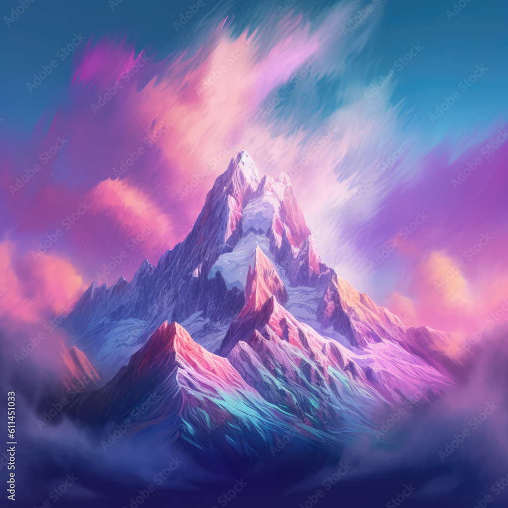 Majestic Mountain View - Digital Illustration of a Dreamlike and ...