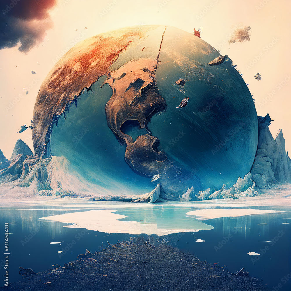 Planet earth globe illustration - global warming problem, freezing ...