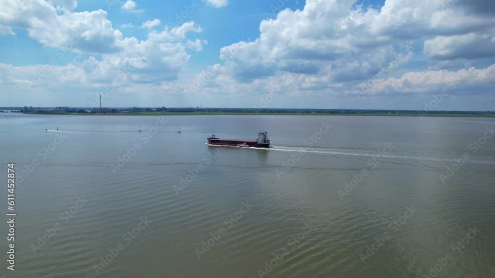 Bremerhaven - Ship on the river Weser Aerial view with the drone of the ...