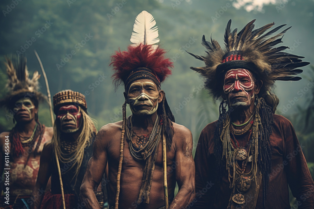 Portrait of indigenous tribe. Traditional Indians with painted faces ...