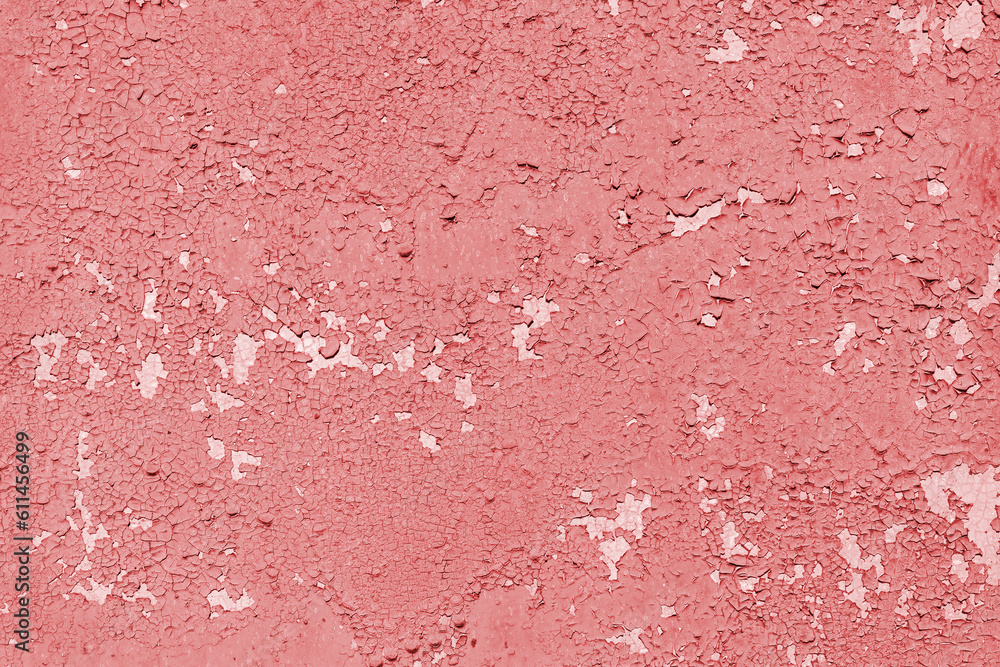 Stockfoto Concrete wall with old cracked, peeling flaking red paint. Weathered rough painted ...