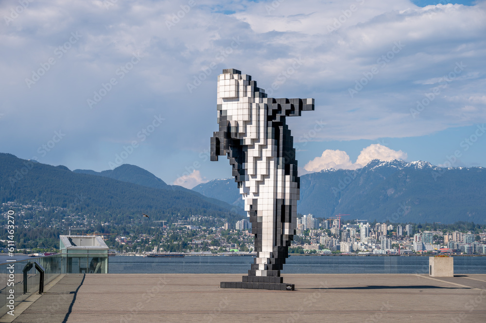 Vancouver, British Columbia - May 26, 2023: Digital Orca, statue of a ...