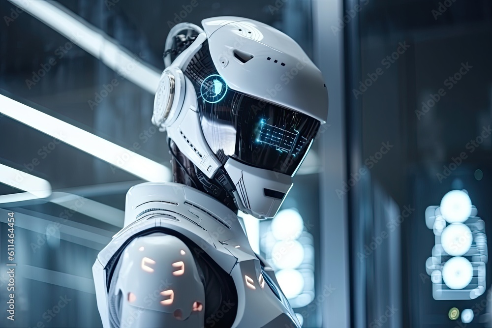 3d rendering robot or cyborg with artificial intelligence in modern ...