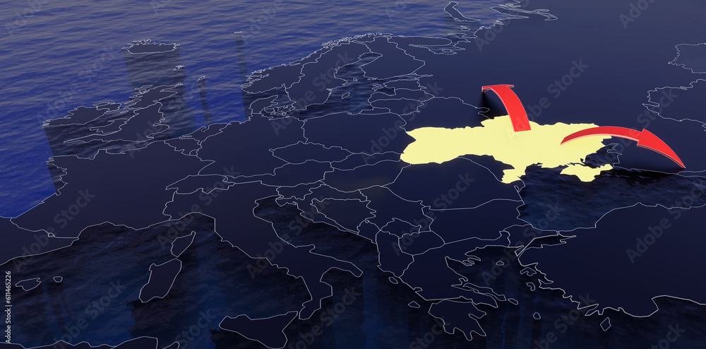 Ukraine-Russia Crisis Counter Offensive. 3D Rendering illustration ...
