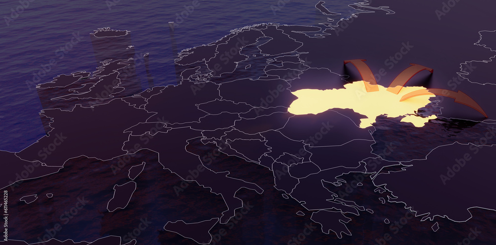 Ukraine-Russia Crisis Counter Offensive. 3D Rendering illustration of ...