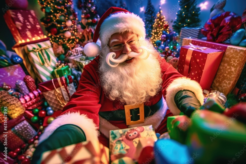 santa claus with christmas gifts - Illustration created with generative ...