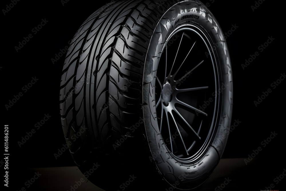 frontal photo closeup of tire treadon black background, Cinematic ...