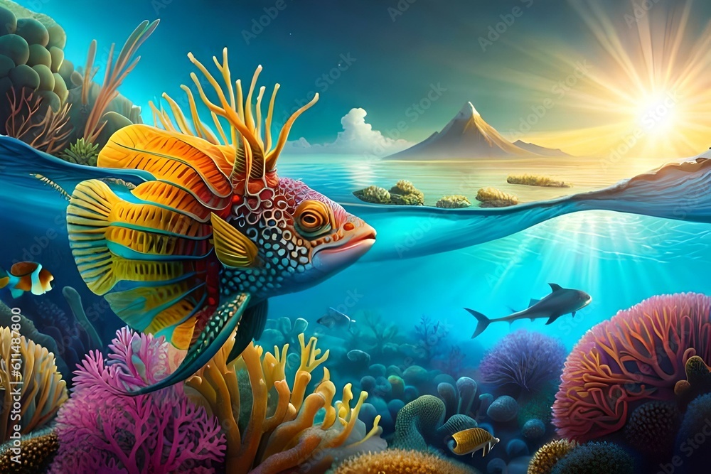 mythical sea creature emerging from the depths of the ocean, with a ...