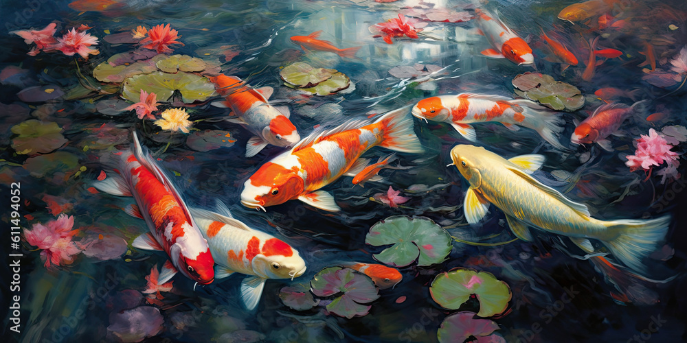 Zen Garden - a tranquil pond full of vibrant koi fish swimming ...