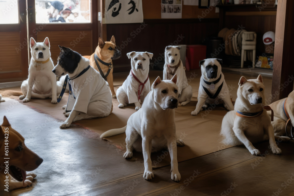 Dojo Dogs. Generative AI Stock Illustration | Adobe Stock