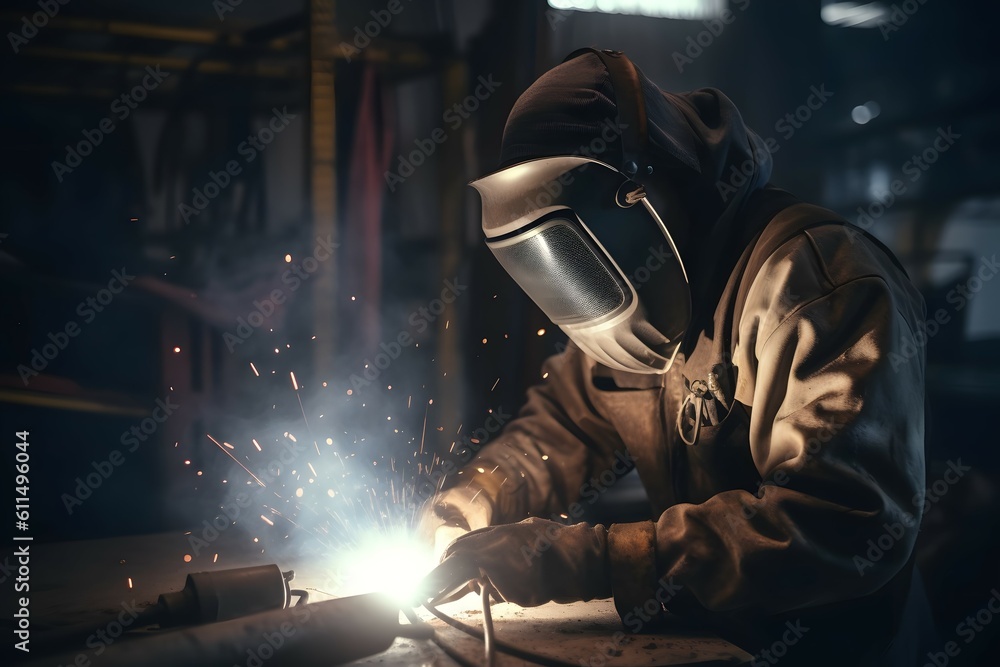 A welder uses gas to weld structural steel. , .highly detailed ...