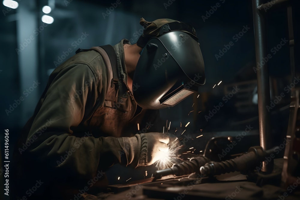 A welder uses gas to weld structural steel. , .highly detailed ...
