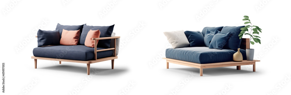 collection Set of minimal wood and fabric interior furniture cutouts of ...