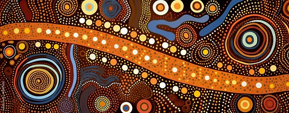 Abstract theme of Australian Aboriginal art. Represent style and dot painting techniques ...