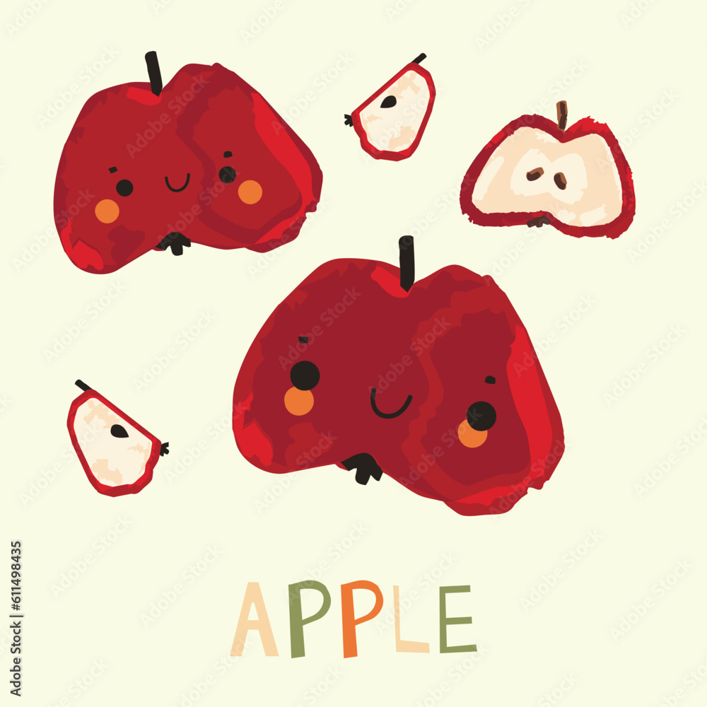 Vector illustration of an apple of different shapes with hand lettering ...