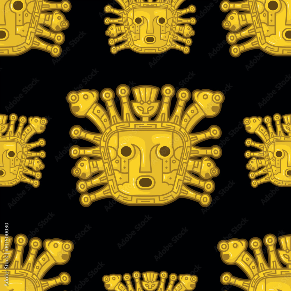 Ancient peruvian Incaic golden god knowed as "inti" seamless pattern ...