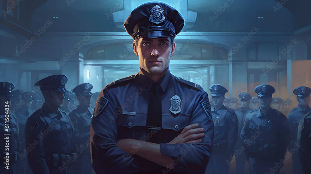 policeman at the police station A confident policeman standing with his ...