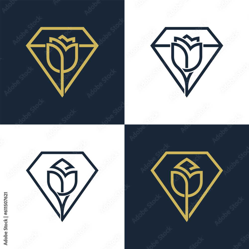 Diamond Rose Flower Jewellery Logo Concept sign icon symbol Element ...