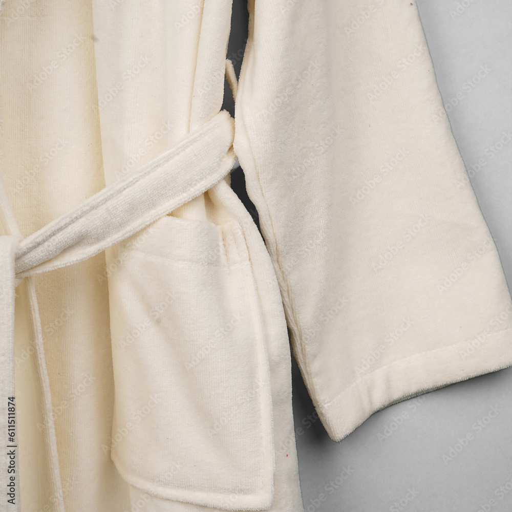Bathrobe mockup Empty plush dressing gown with belt mock up, isolated ...