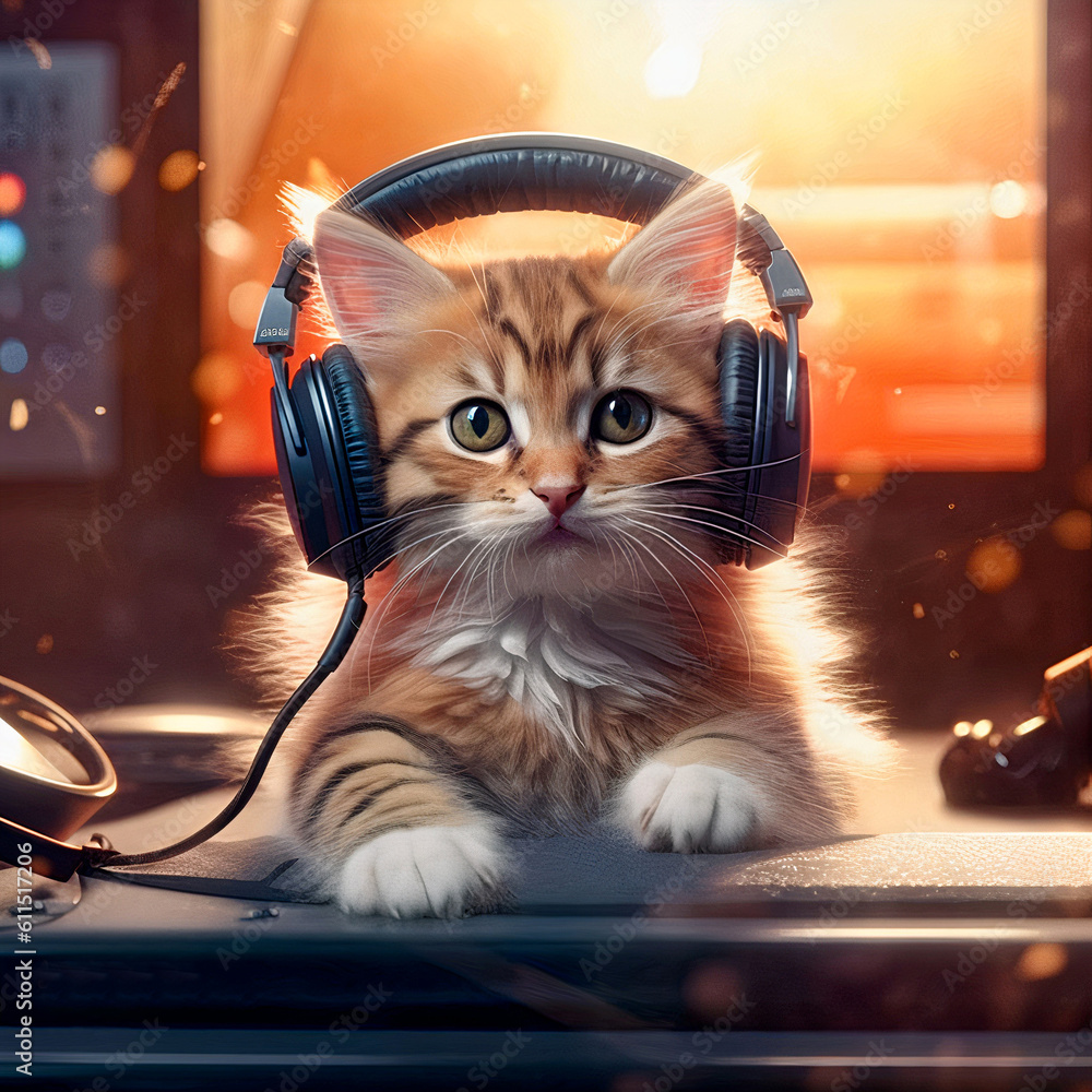 Cute Cat Listening To Music